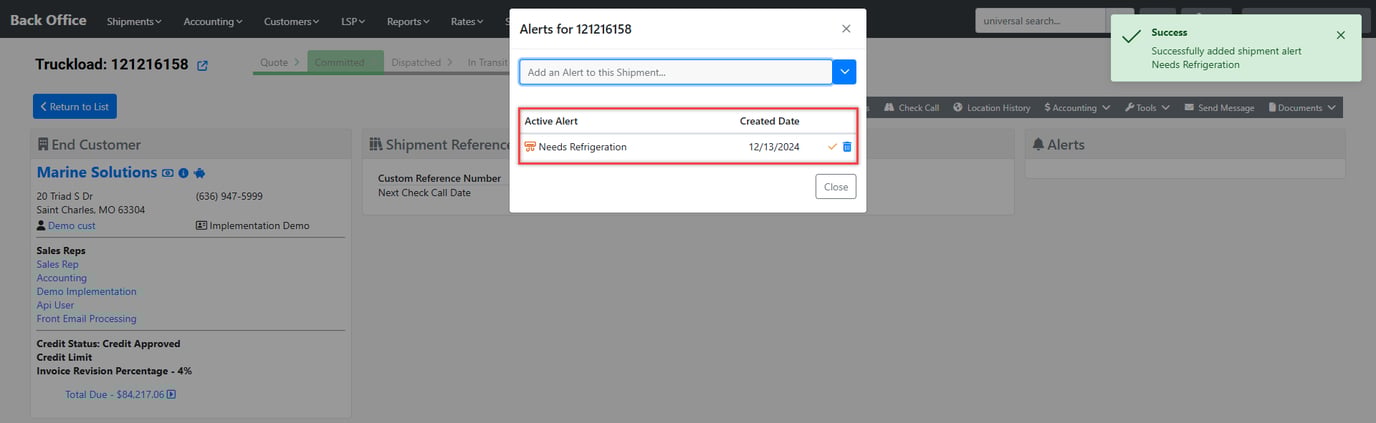 Shipment Alerts Management