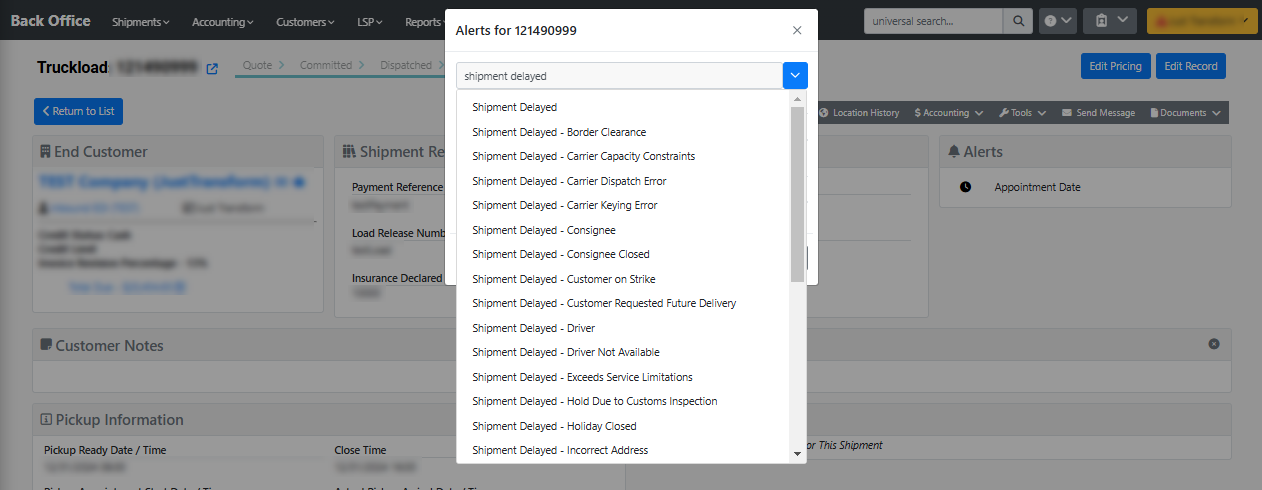 Customer Facing EDI 214 Reason Codes