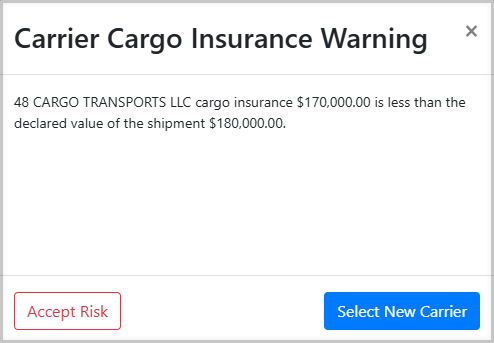 Carrier Cargo Insurance Warning