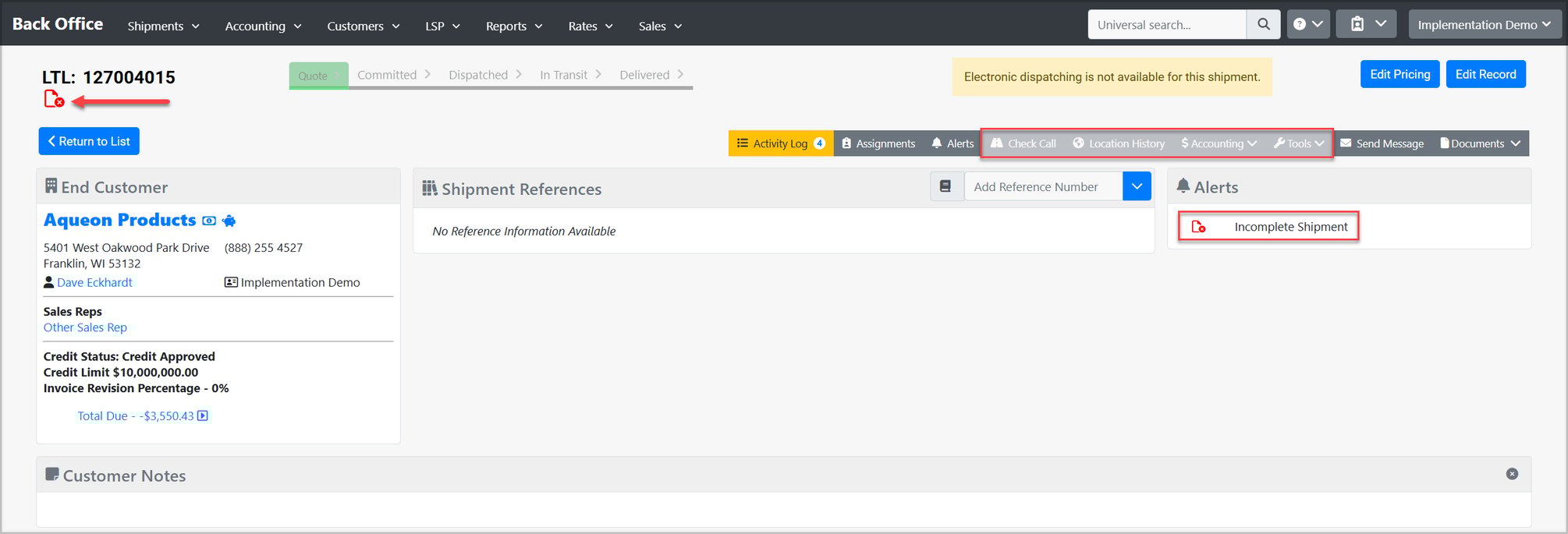 Incomplete Shipment Workflow