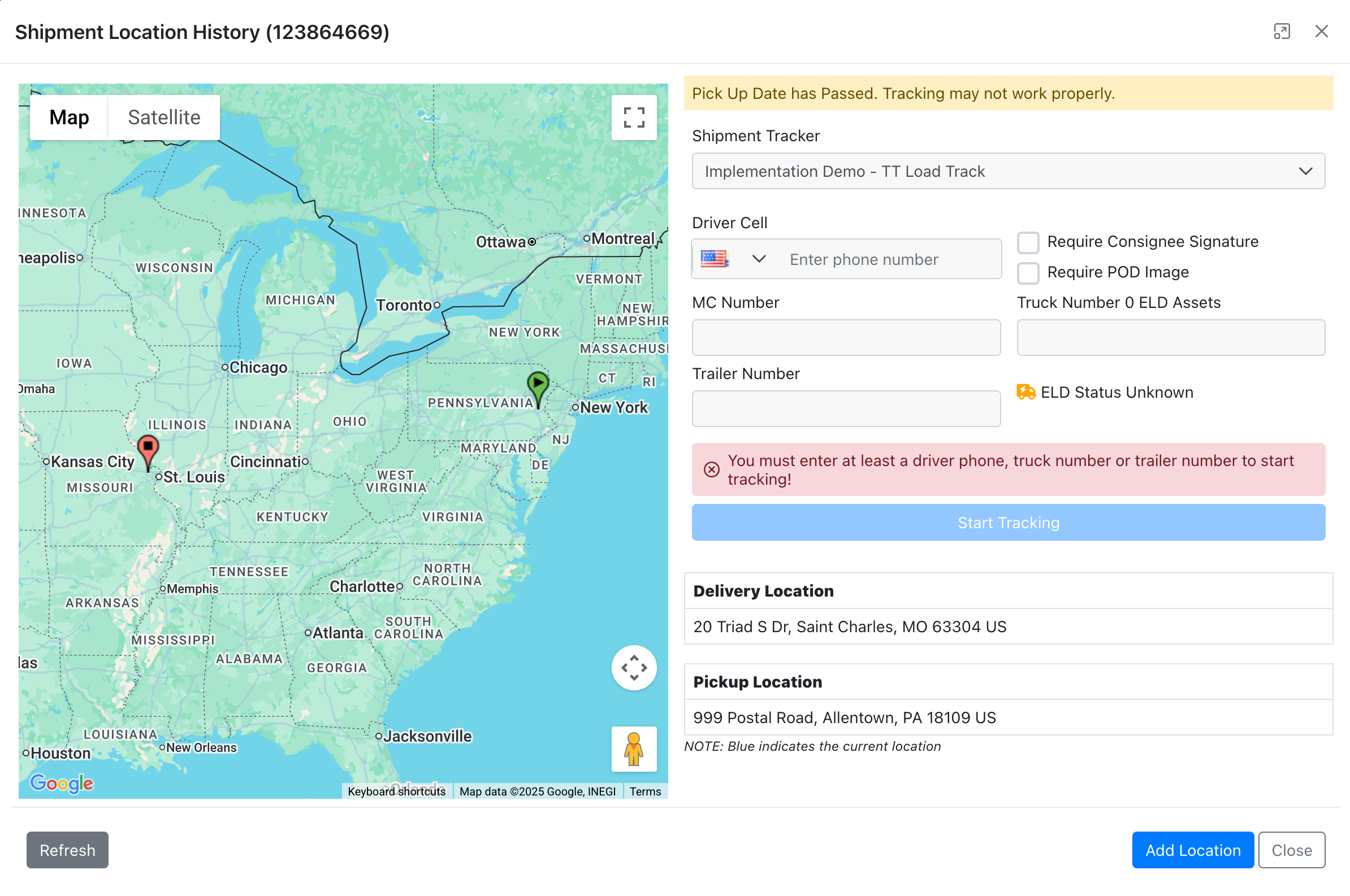 Shipment Profile - Location History